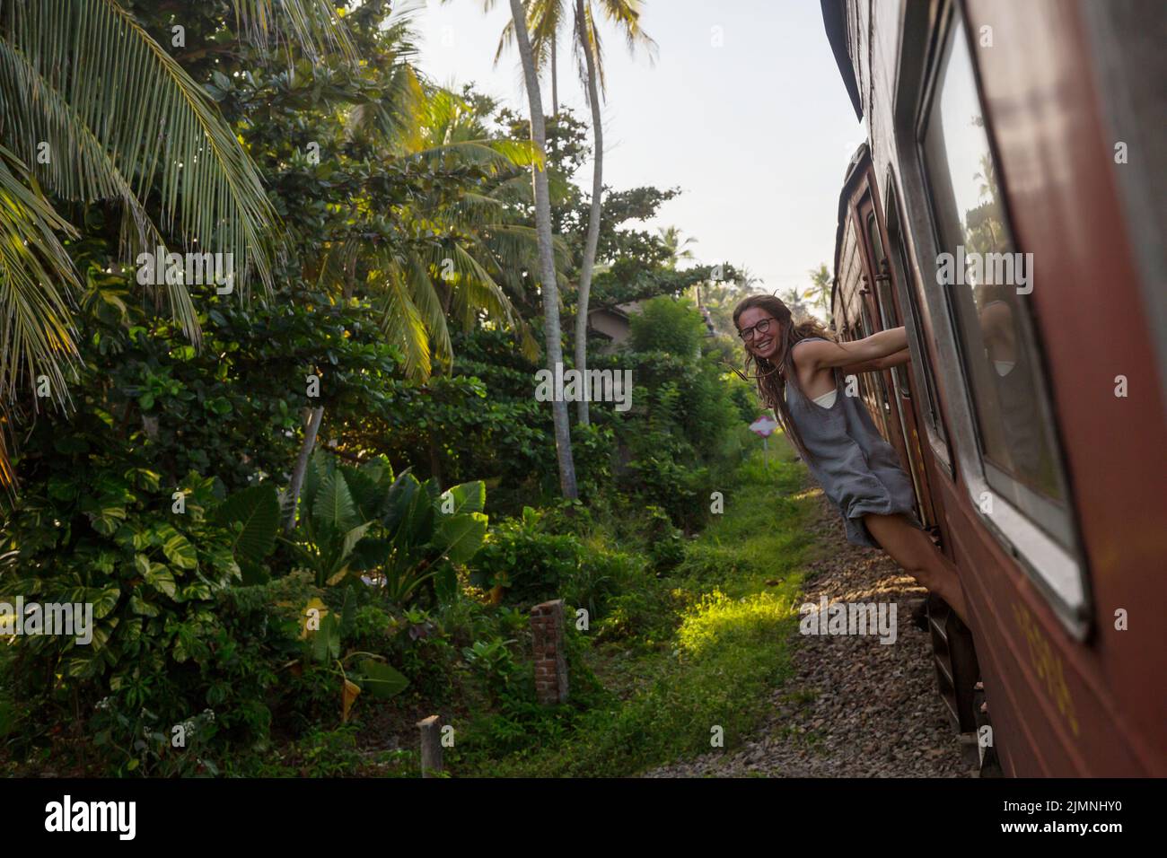 Girl in train Stock Photo - Alamy
