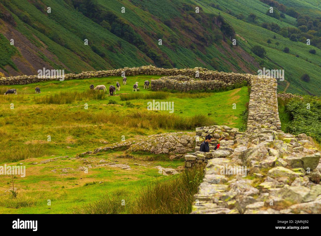 View of the Hardknott Roman Fort , archeological site, the remains of ...