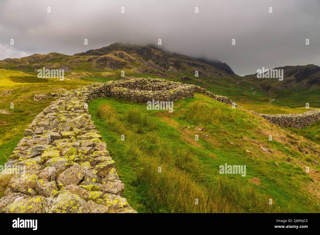 View of the Hardknott Roman Fort , archeological site, the remains of ...