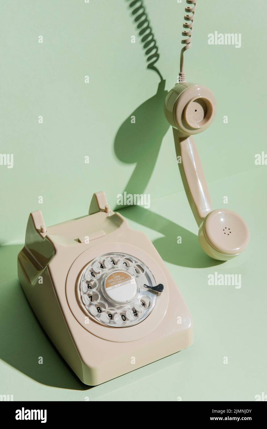 High angle vintage telephone with receiver Stock Photo - Alamy