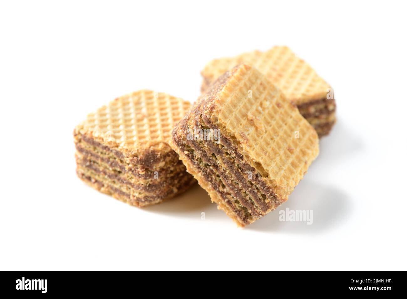 square chocolate wafer biscuits isolated on white background, bakery ...