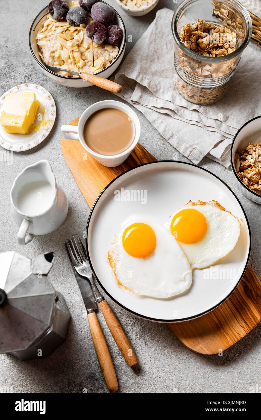 Top view nutritious breakfast meal composition Stock Photo - Alamy