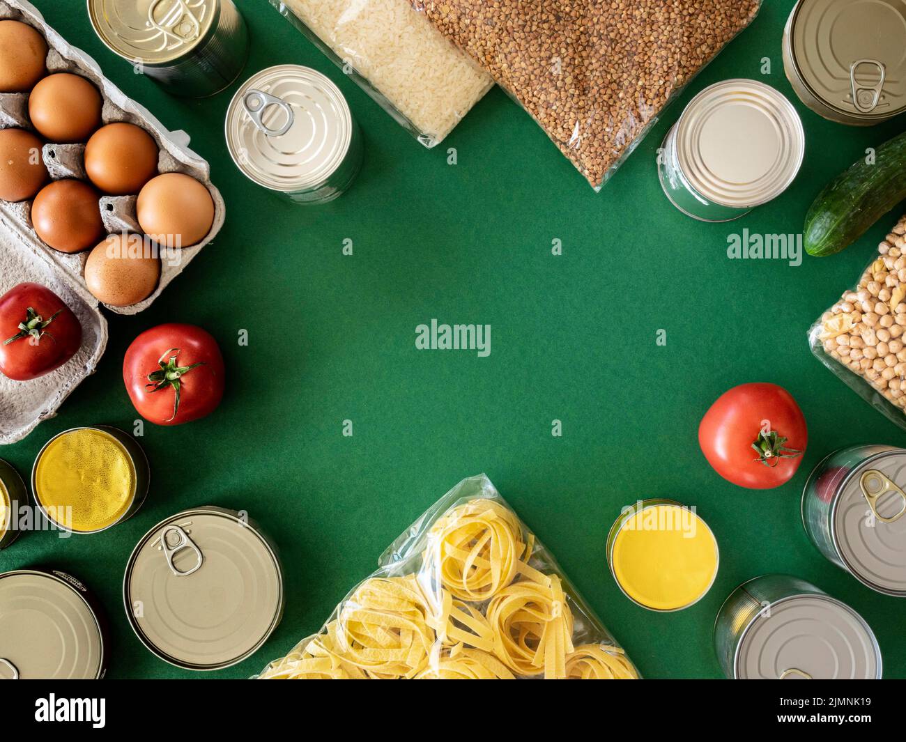 Top view bunch fresh food donation with copy space Stock Photo - Alamy