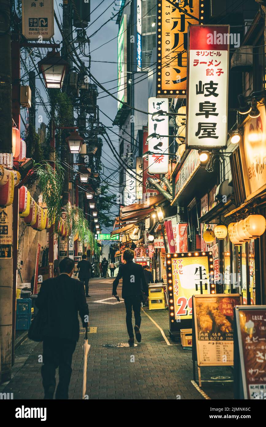View street city night with lights people Stock Photo - Alamy