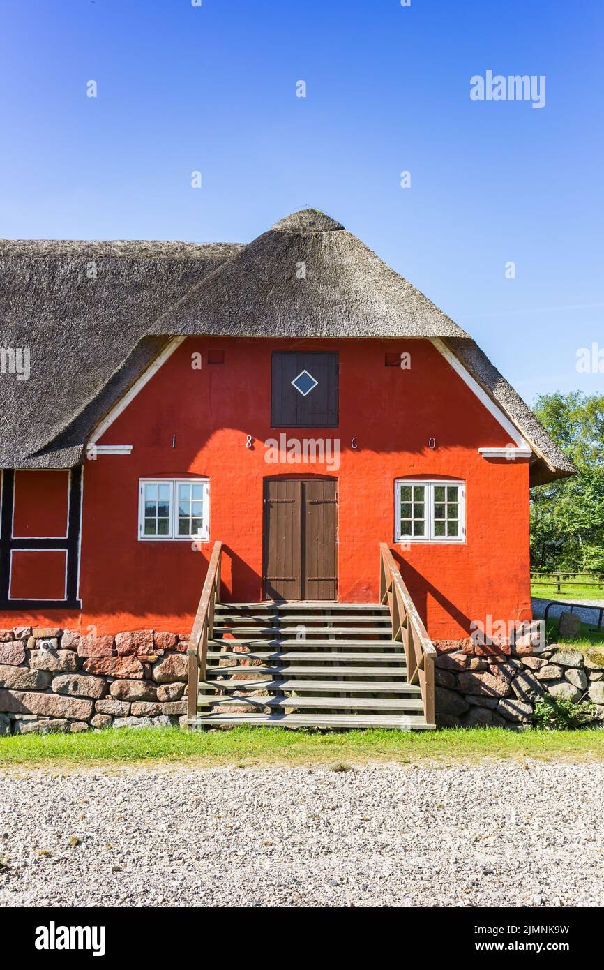 Steps in front of the red farmstead of Fyrkat near Hobro, Denmark Stock ...