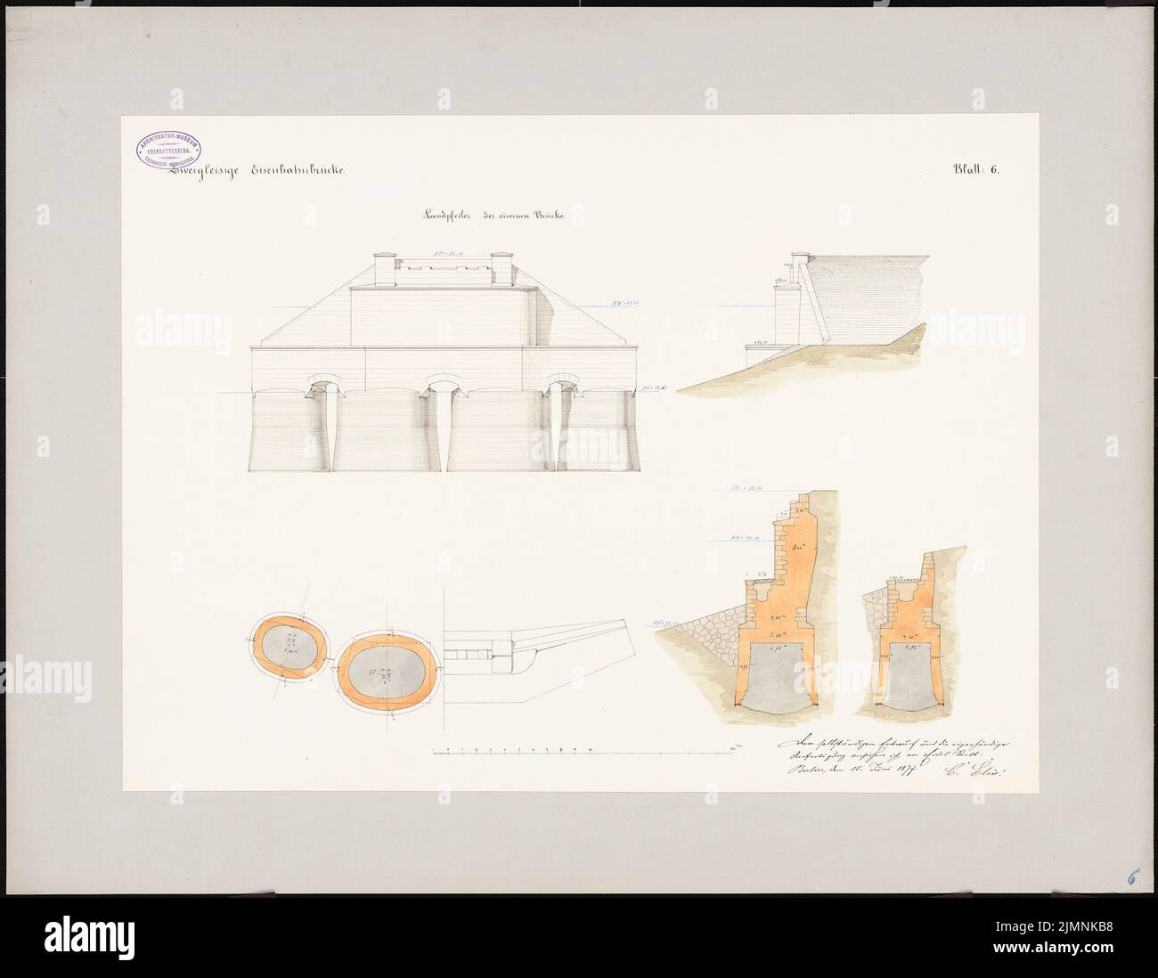 Elis Carl (1838-1889), two-track railway bridge (June 15, 1877): Land ...