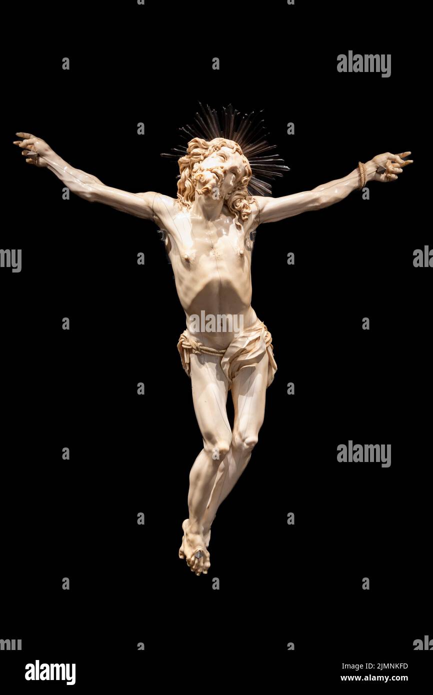 Jesus Christ - Old crucifix, Catholic Church, on black background with copy space Stock Photo ...