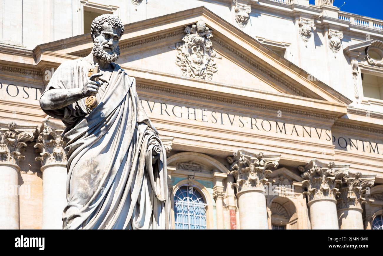 Saint Peter statue in front of Saint Peter Cathedral - Rome, Italy ...