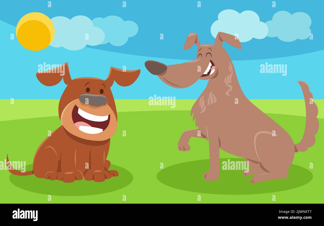Two happy cartoon dogs comic animal characters Stock Photo - Alamy