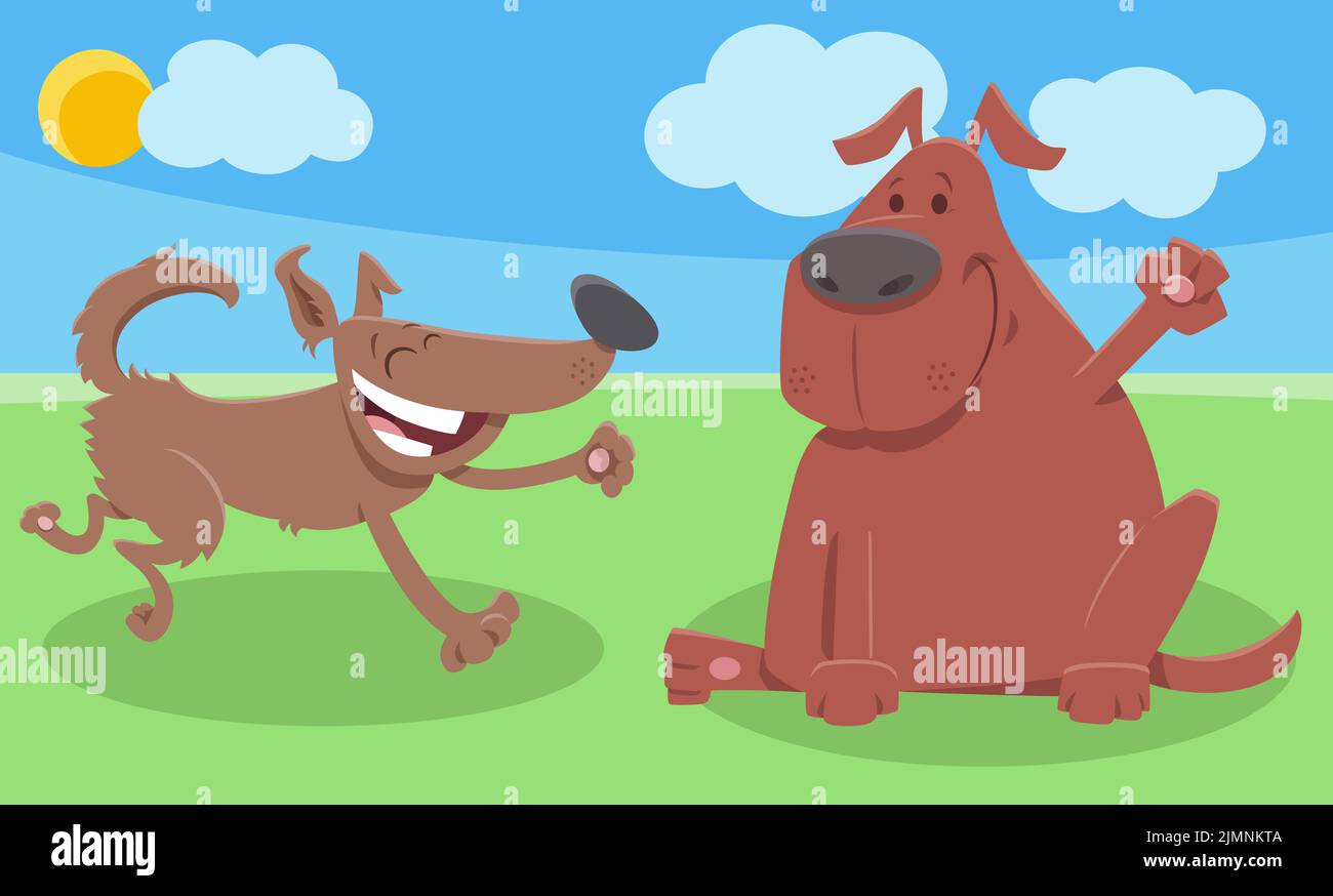Two happy cartoon dogs comic animal characters Stock Photo - Alamy