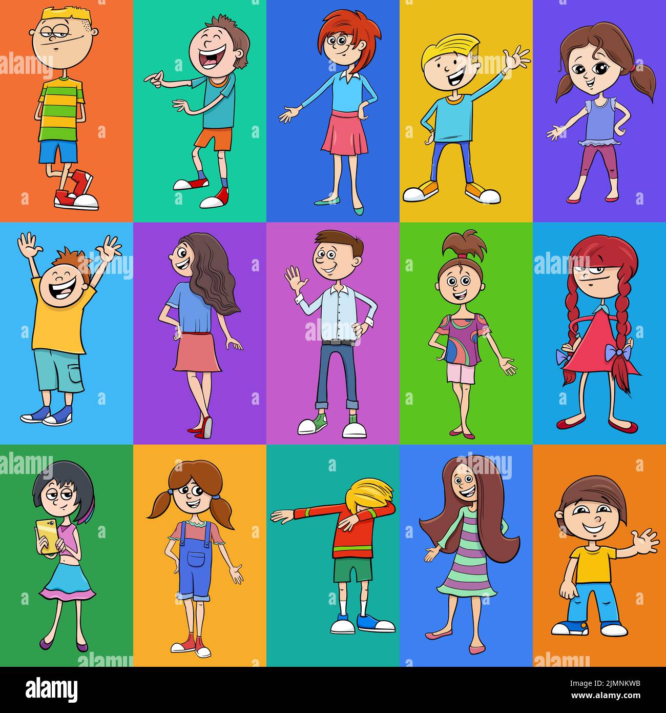 Pattern or background design with cartoon children characters Stock ...
