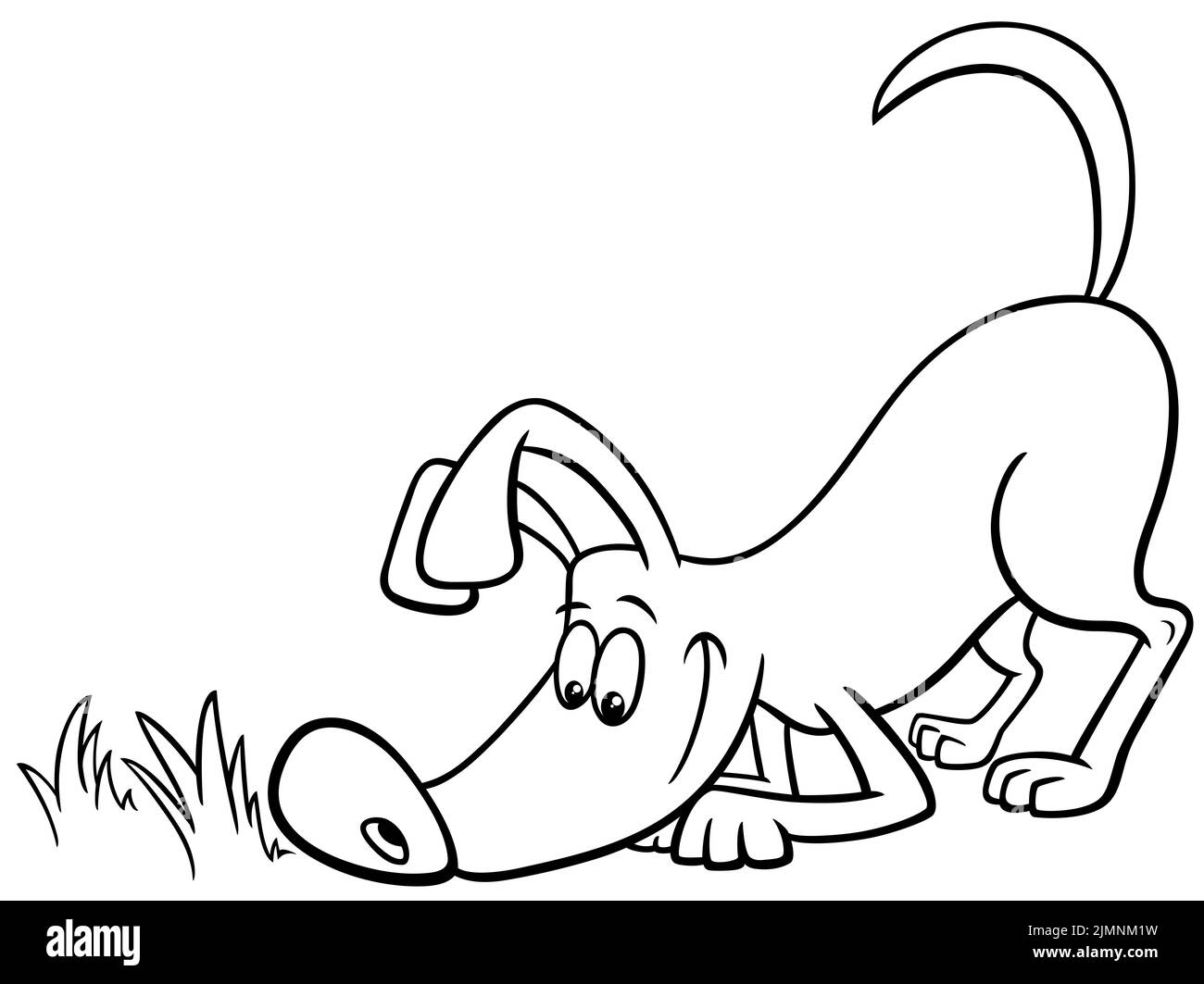 Cartoon sniffing dog animal character coloring book page Stock Photo ...