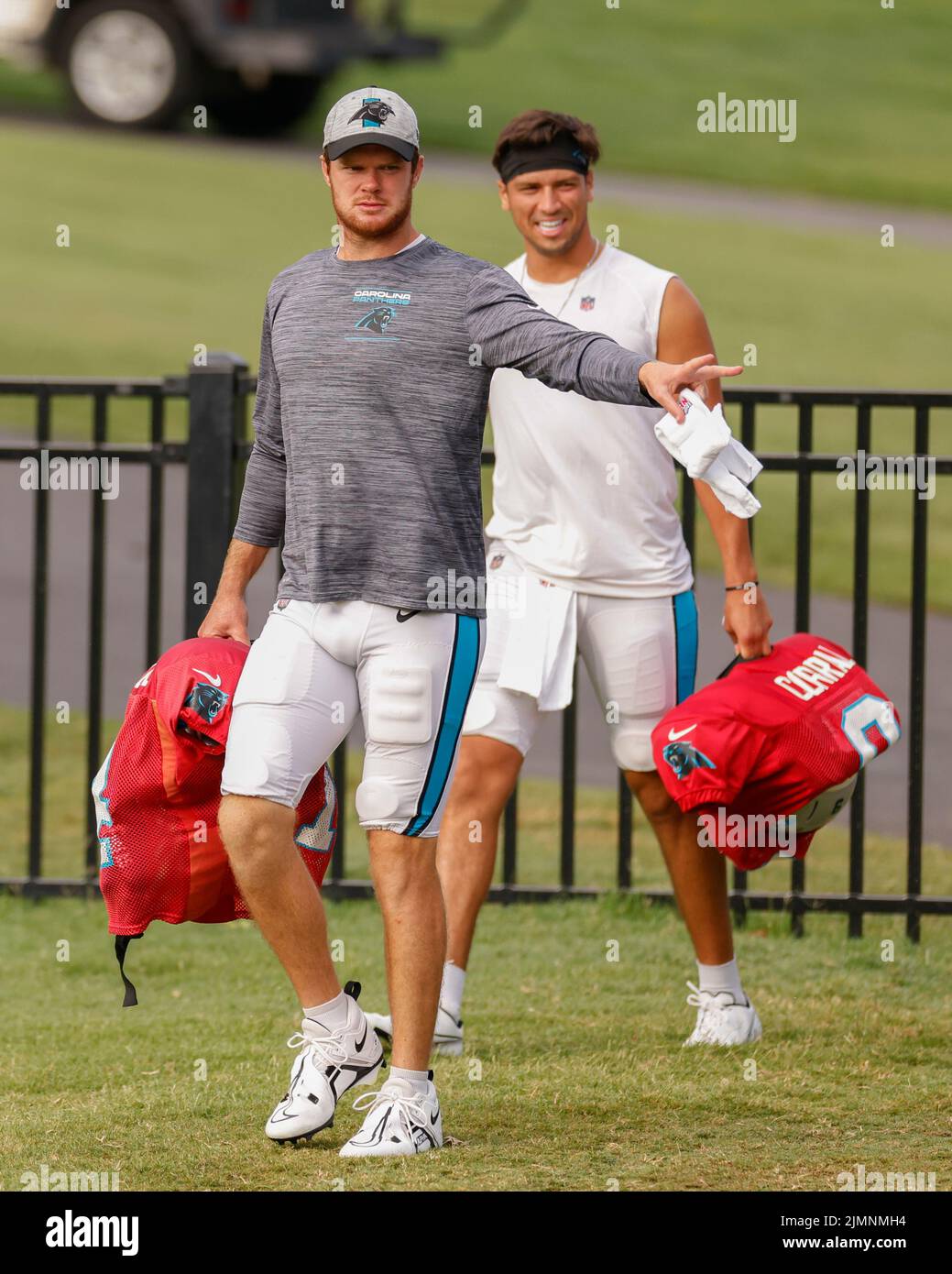 Spartanburg, SC USA; Quarterbacks Sam Darnold (14) and Matt Corral (9 ...