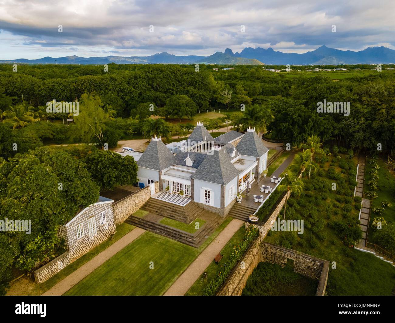 Mauritius April 2022, Chateau Mon Desir Mauritius from above with drone ...