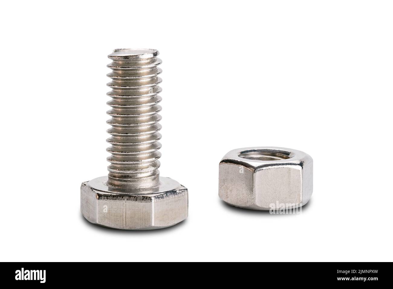 Side view of metal screw and nut isolated on white background Stock ...
