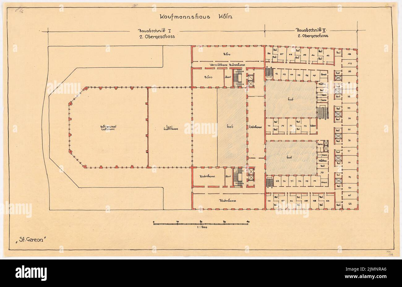 Poelzig Hans (1869-1936), Kaufmannshaus, Cologne (1922): floor plan 1: ...
