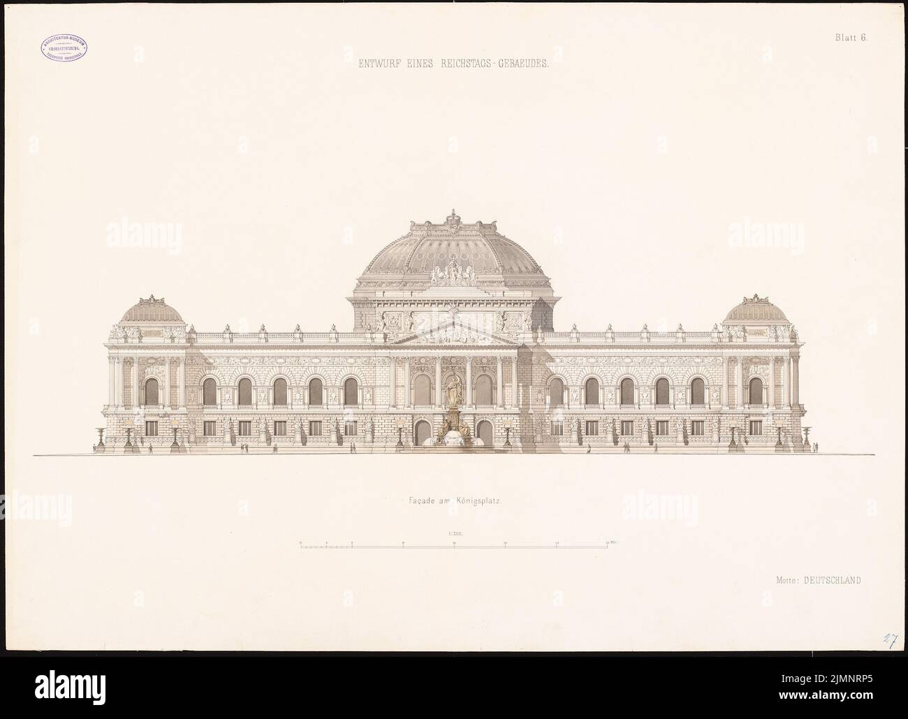 Busse & Schwechten, Reichstag, Berlin (1882): Facade at Königsplatz 1: ...