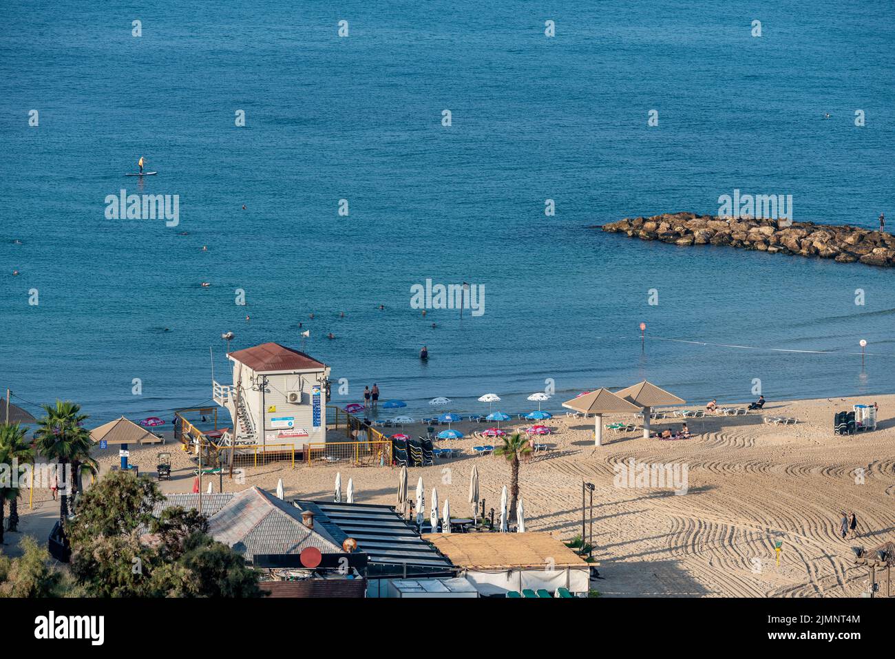 Israel Netanya September 2021. lifeguard station on the beach. beach in ...