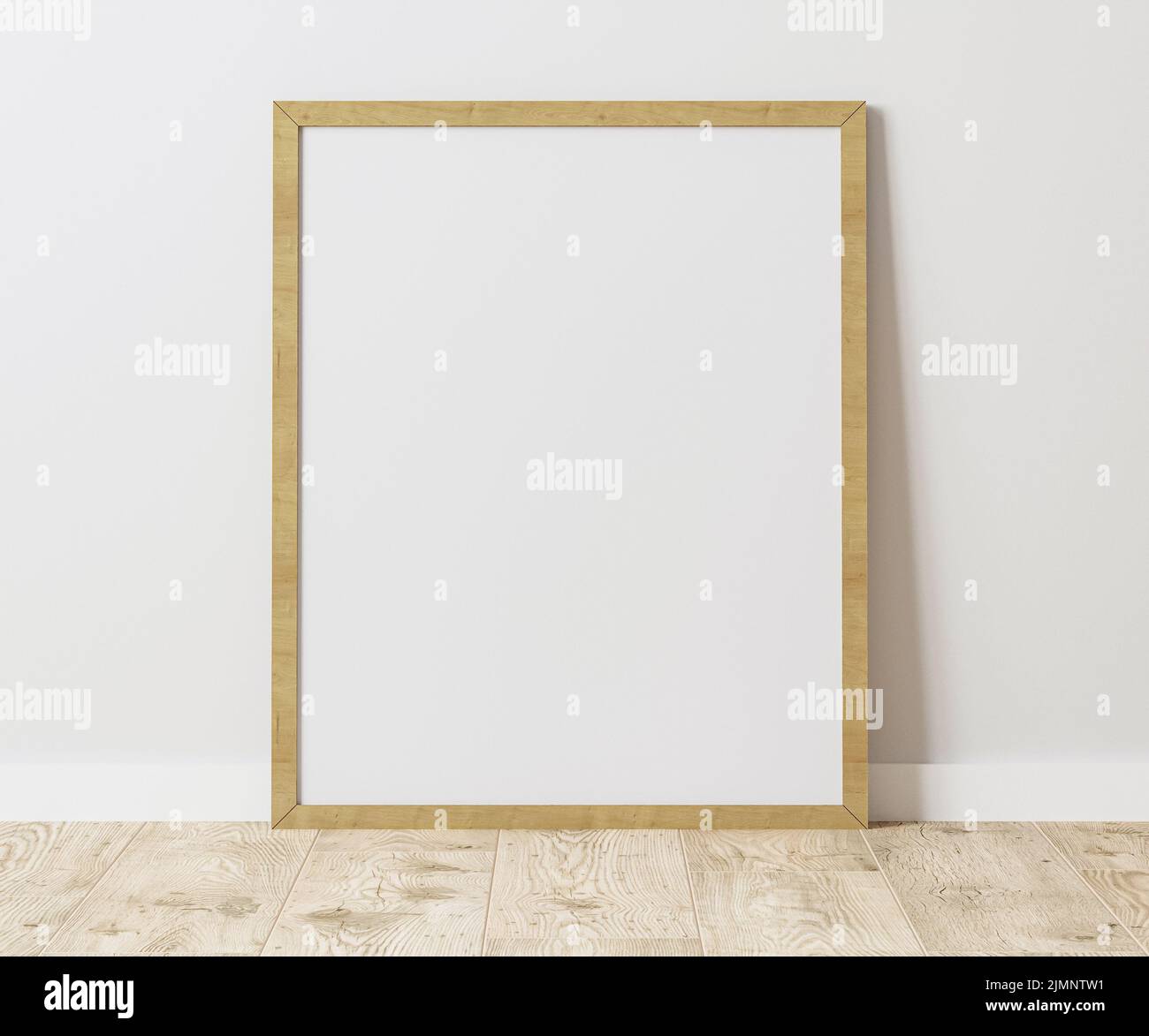 Blank Vertical wooden frame on wooden floor with white wall, 4:5 ratio ...