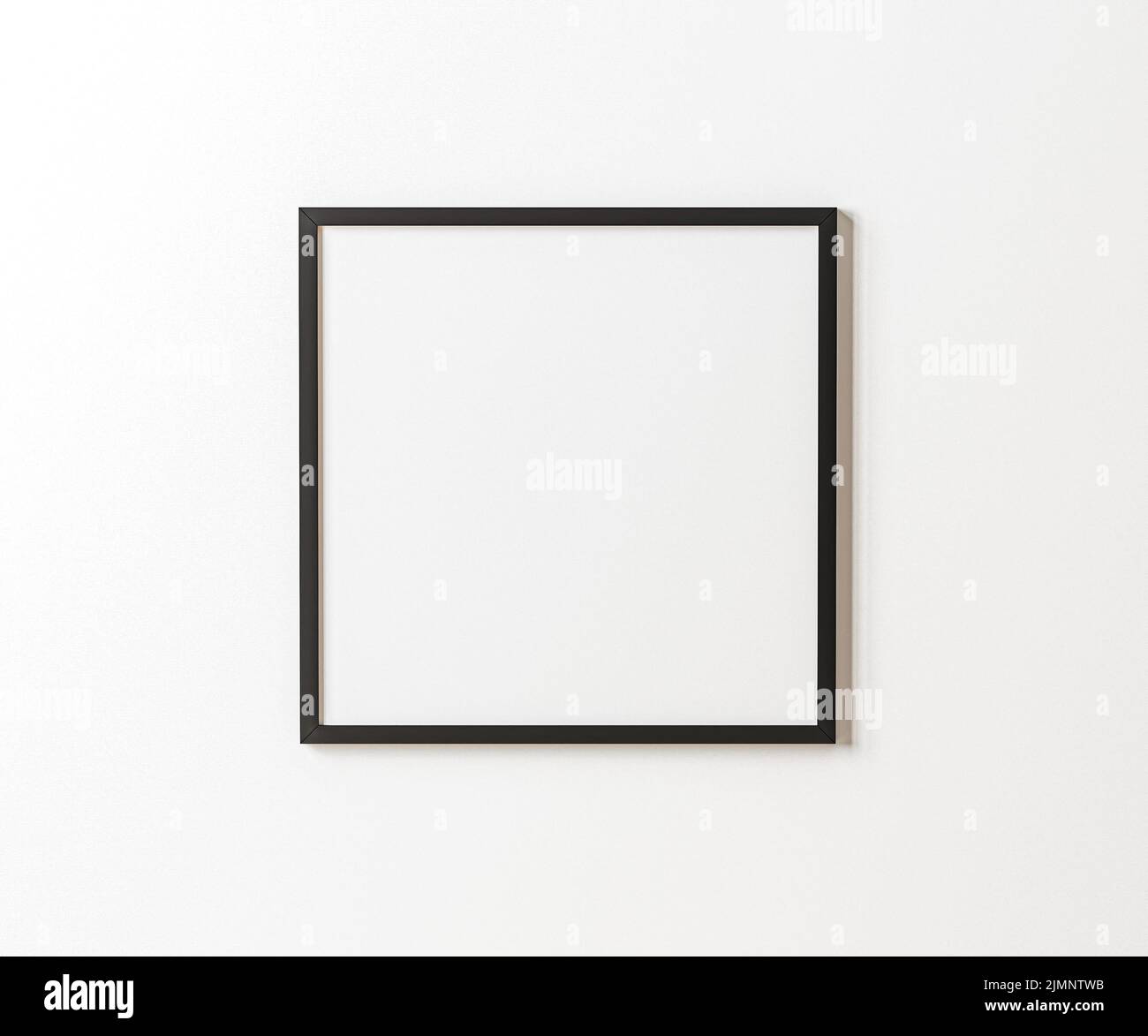 Black empty square frame mock up on white wall, 1:1 ration, white ...