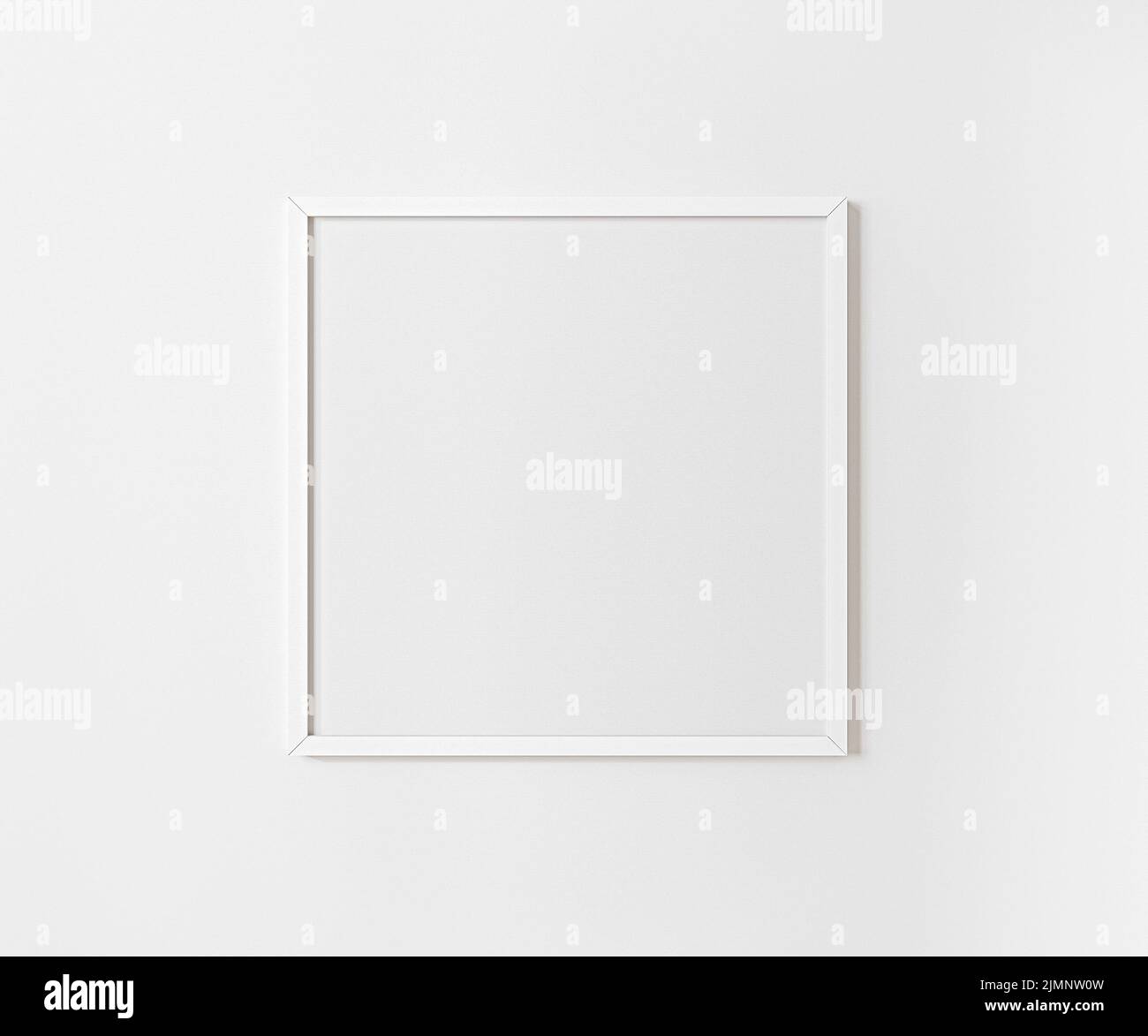 White empty square frame mock up on white wall, 1:1 ration, white ...