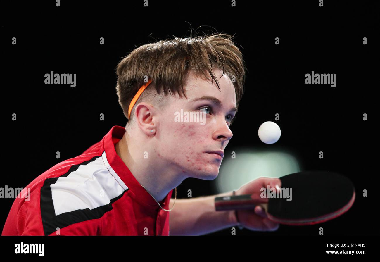 Wales’ Joshua Stacey competes during the Para Table Tennis Men's ...