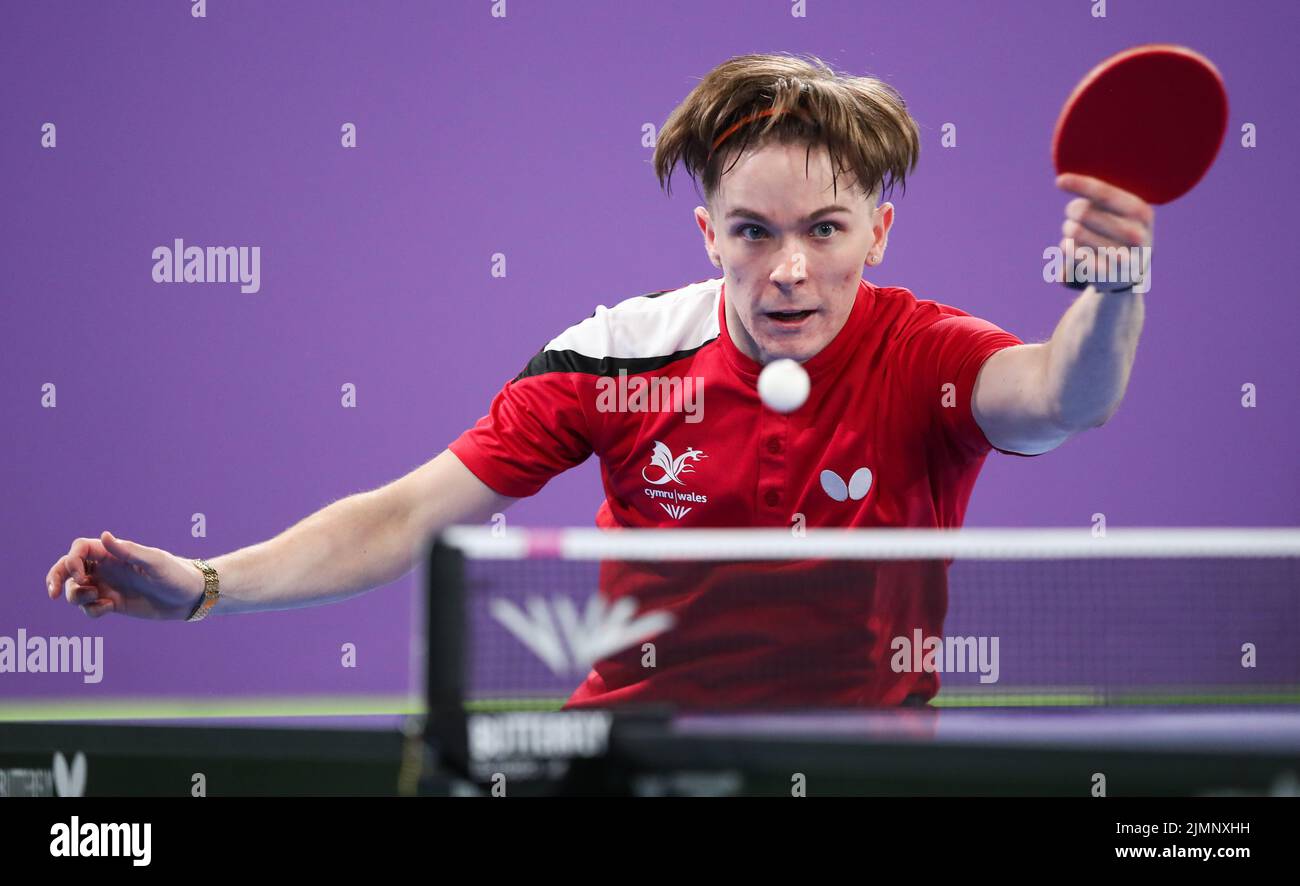 Wales’ Joshua Stacey competes during the Para Table Tennis Men's ...