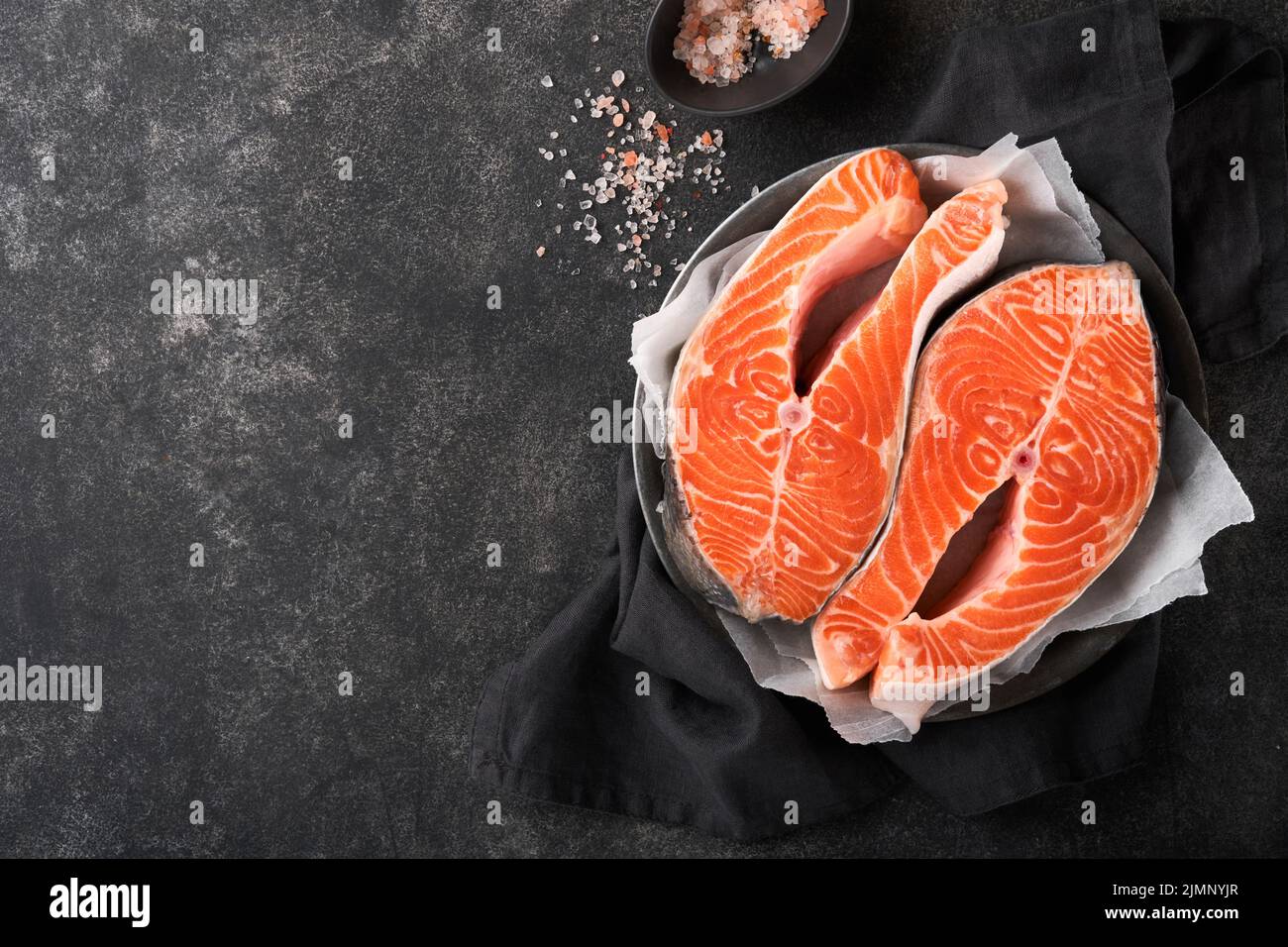 Salmon. Raw salmon steak. Fresh raw salmon fish with cooking ...