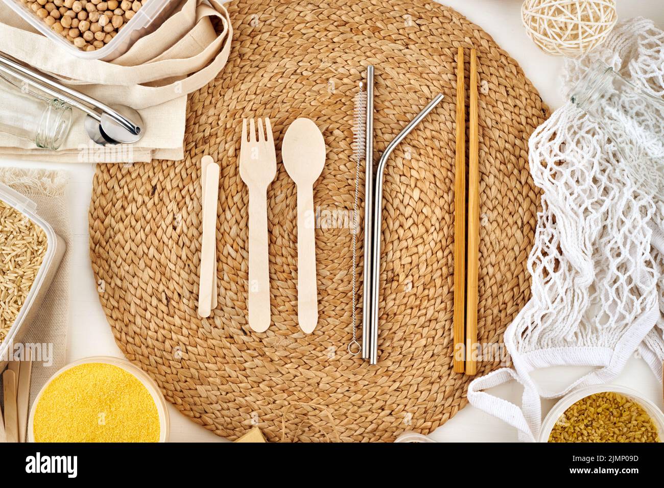 Zero waste concept. Reusable products, gluten free. Natural materials ...