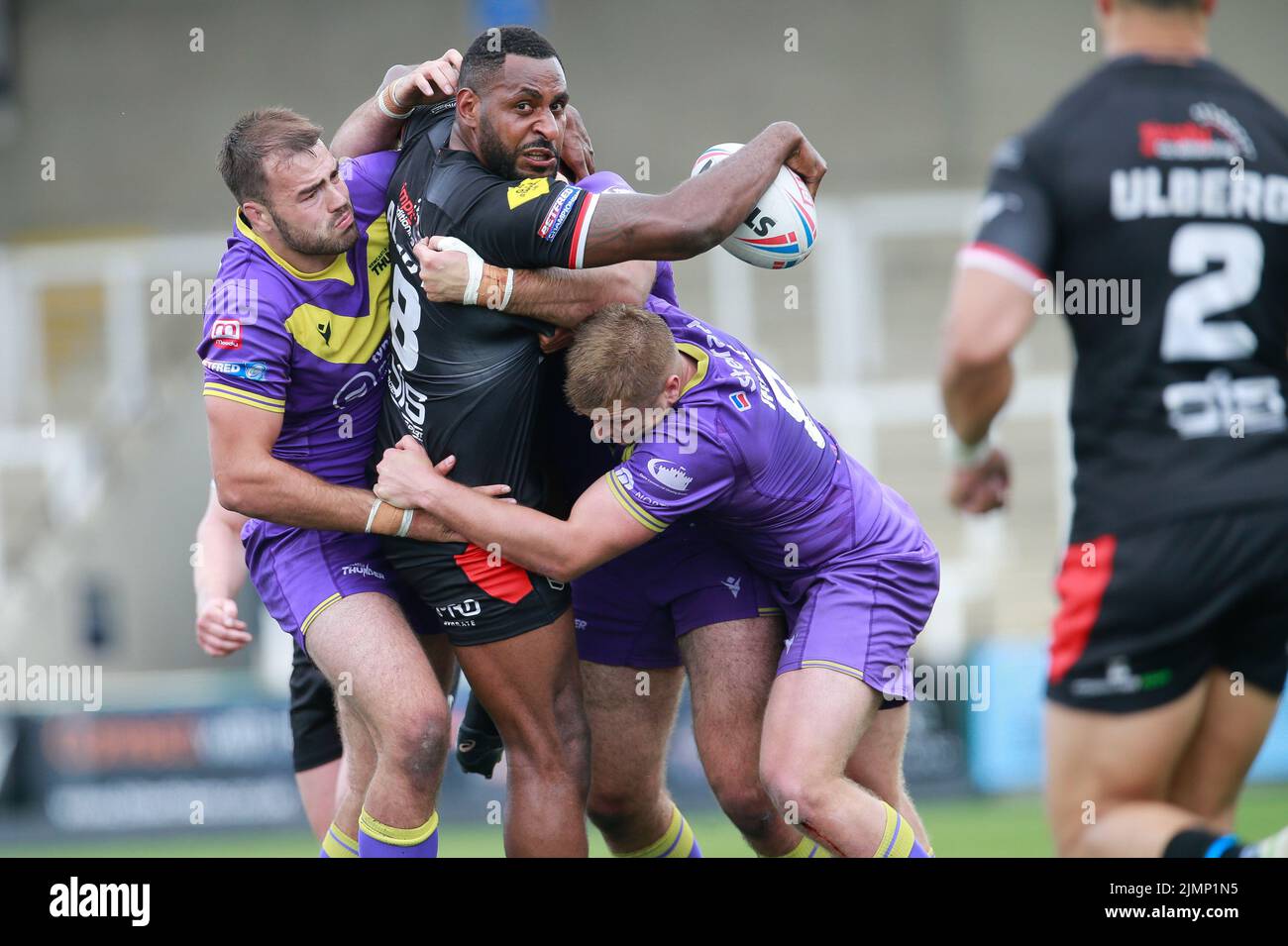 Wellington Albert of London Broncos looks for support from Paul Ulberg ...