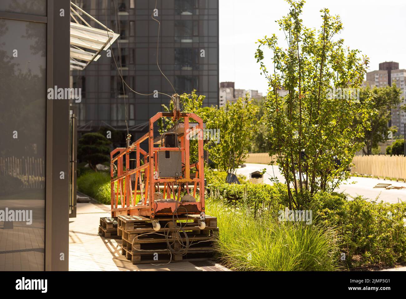 Extensive scaffolding providing platforms for work in progress on a new ...