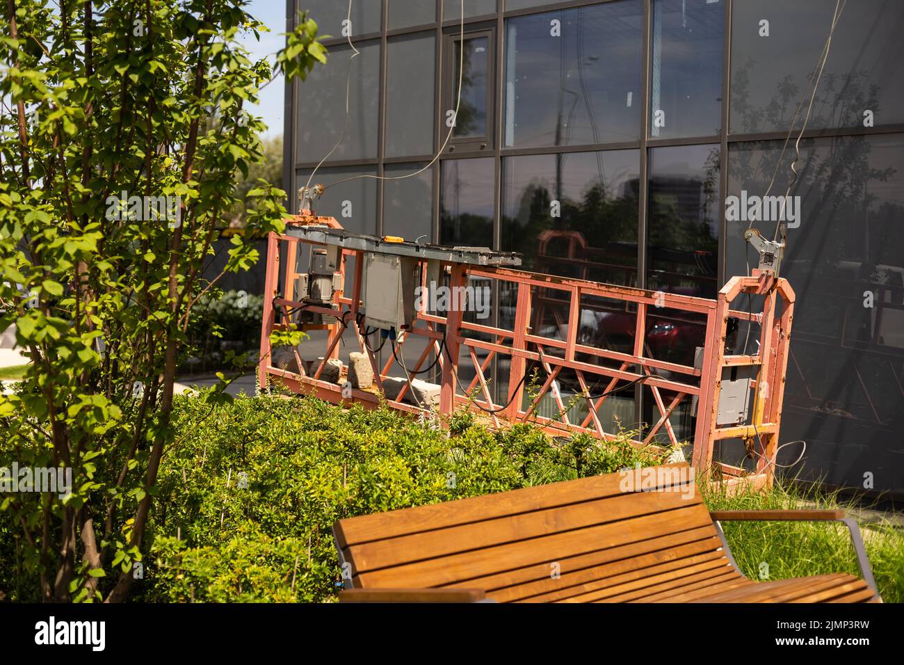 Extensive scaffolding providing platforms for work in progress on a new ...