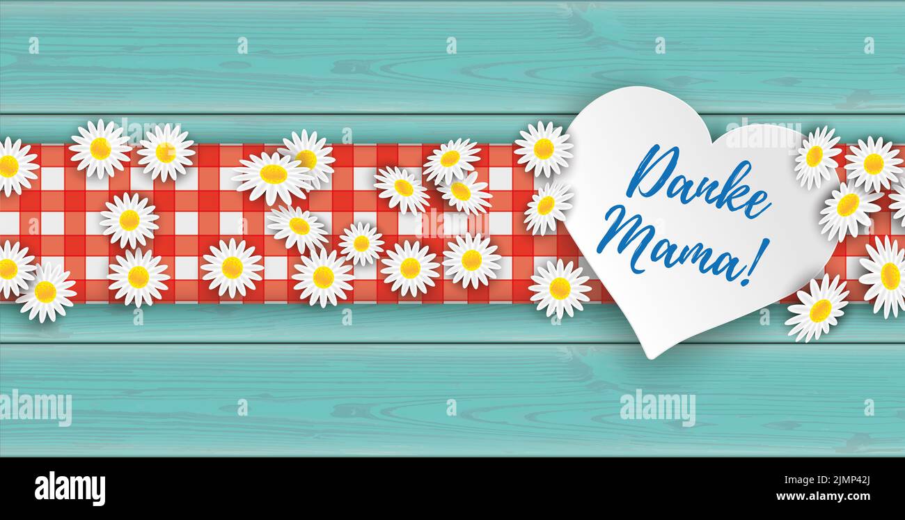Turquoise Wood Daisy Heart Danke Mama Cloth Header Stock Photo - Alamy