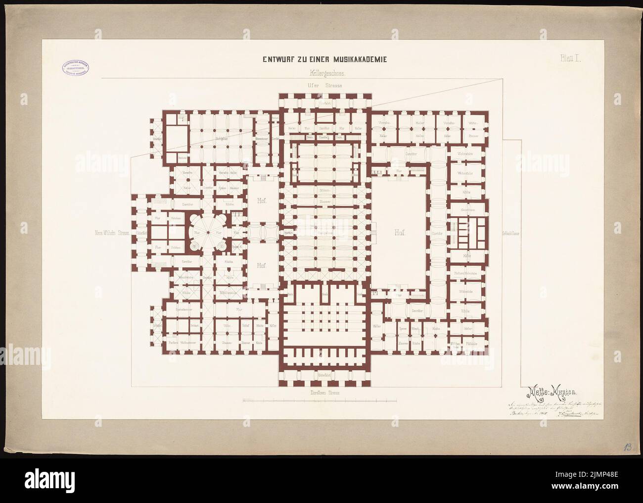 Gorgolewski Zygmunt (1845-1903), draft for a music academy (1870): Grundriss KG. Tusche ...