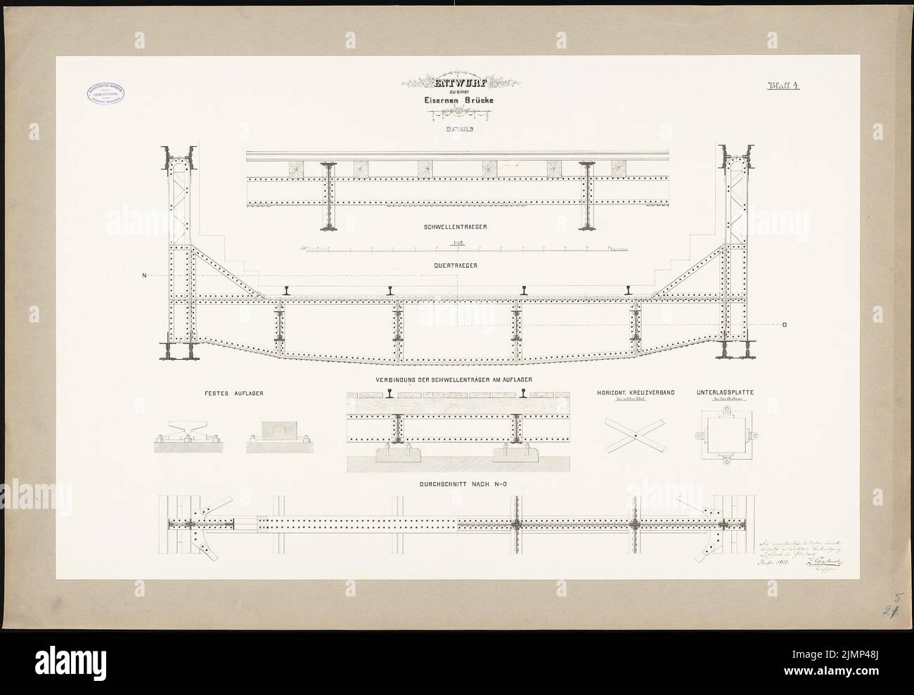 Gorgolewski Zygmunt (1845-1903), draft into an iron bridge (1873): Details of the main carrier ...