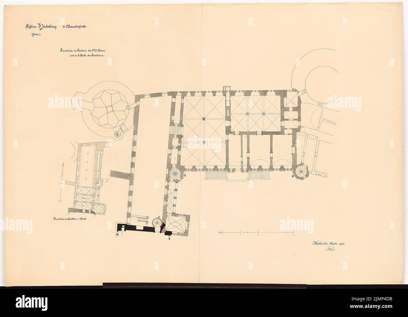 Restaurierung heidelberger schloss glaserner saalbau 1900 hi-res stock ...