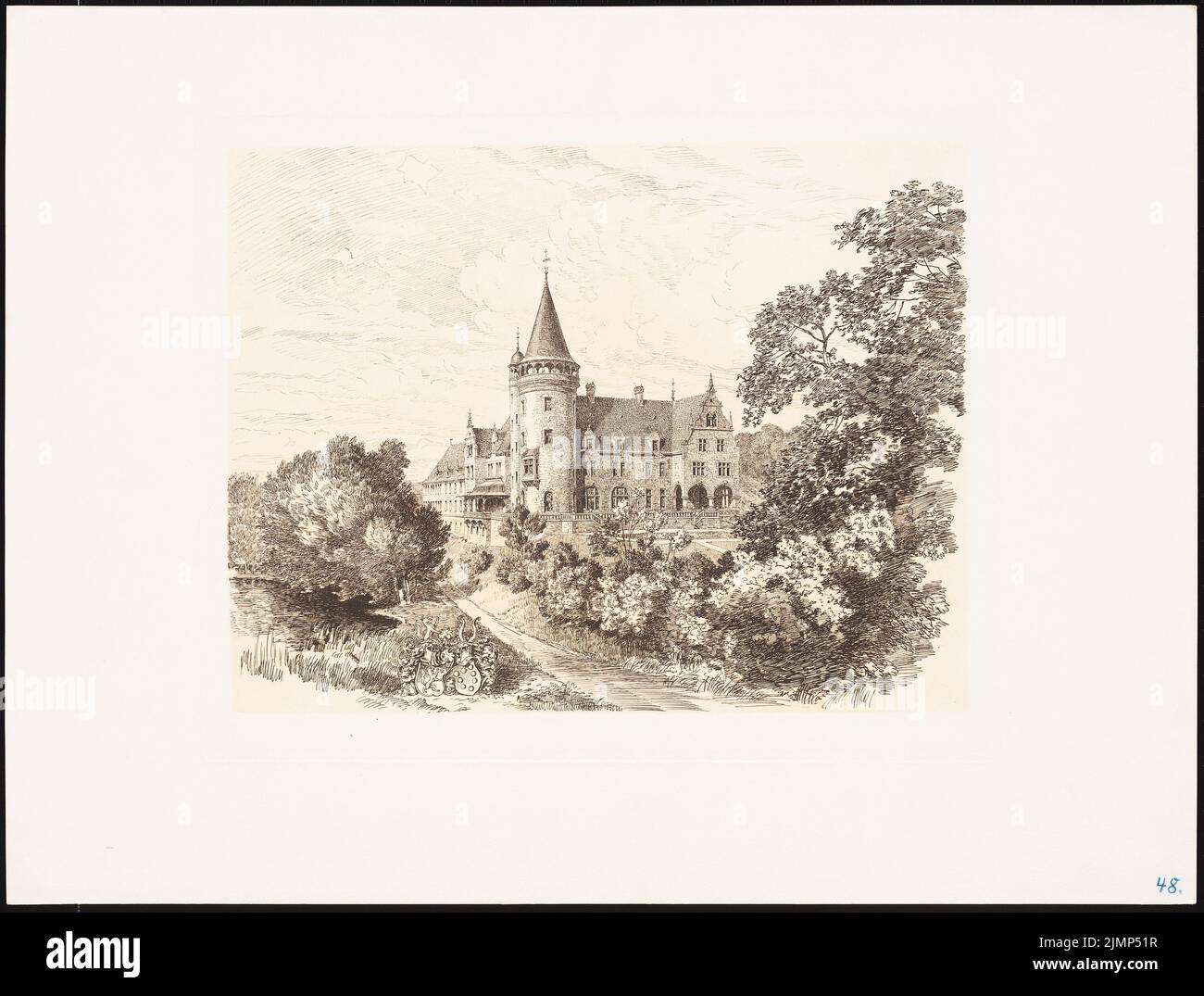 Grisebach Hans (1848-1904), Sesswegen Castle (1892): Perspective view ...