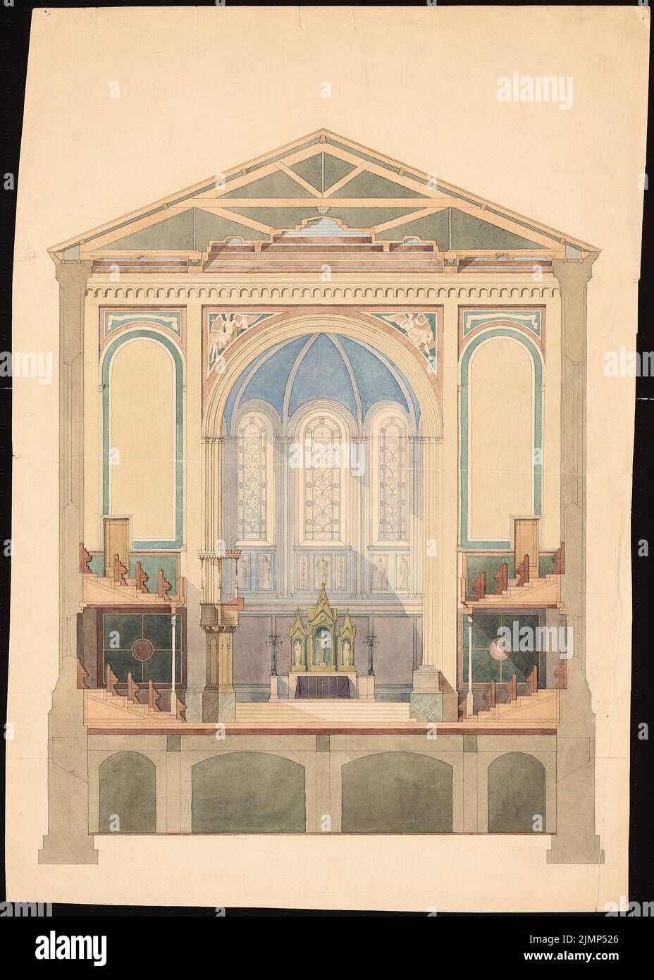 Gropius Martin (1824-1880), church (without year): cross-section with a ...