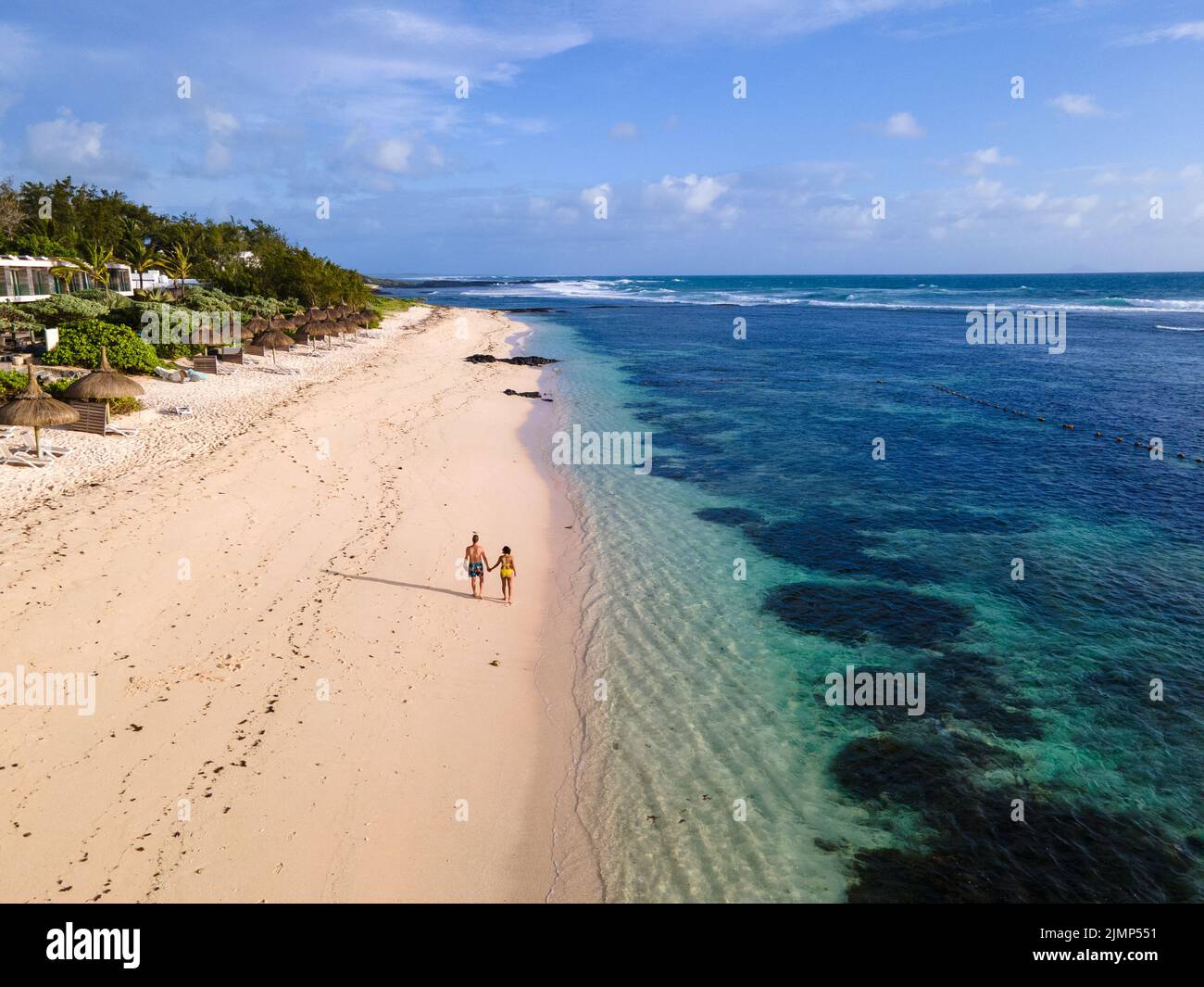 Le Morne beach Mauritius,Tropical beach with palm trees and white sand ...