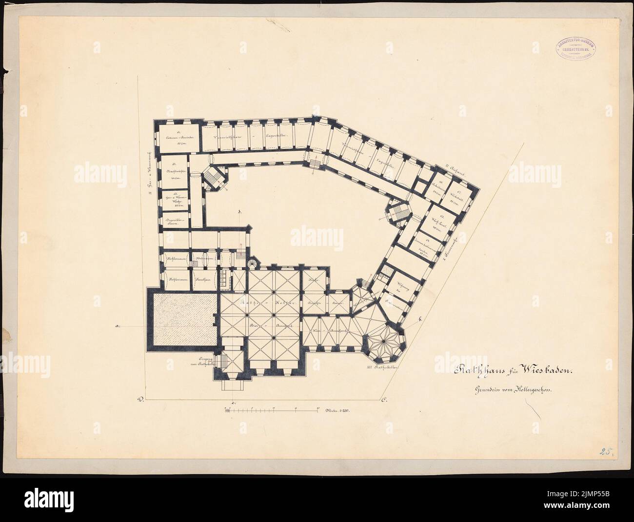 Grisebach Hans (1848-1904), town hall in Wiesbaden (1882): floor plan ...