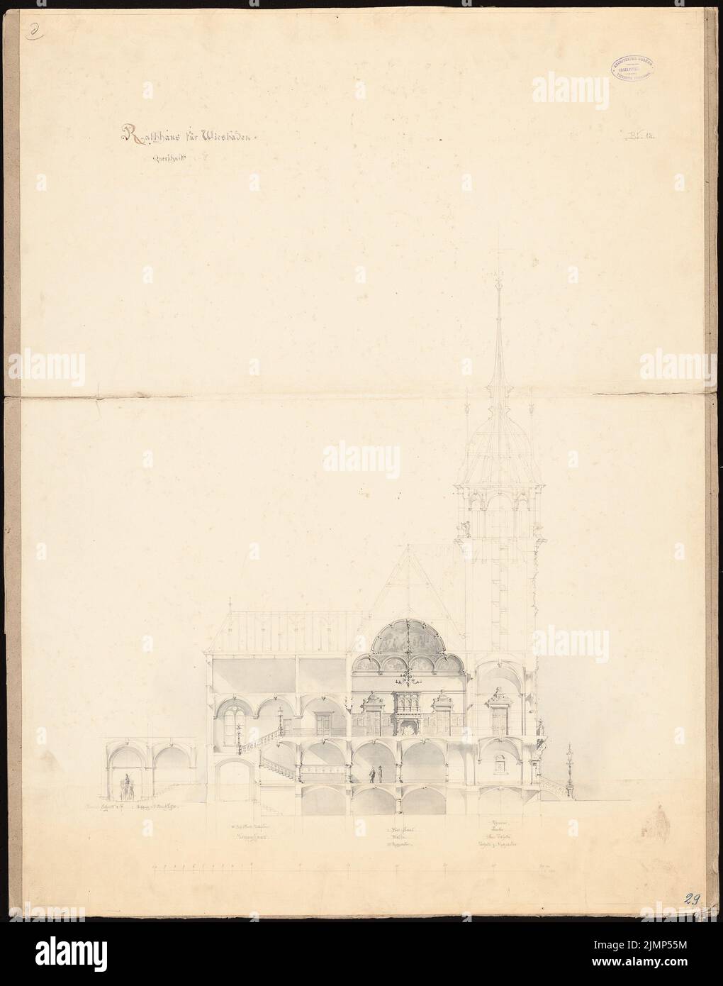 Grisebach Hans (1848-1904), town hall in Wiesbaden (1882): cross ...