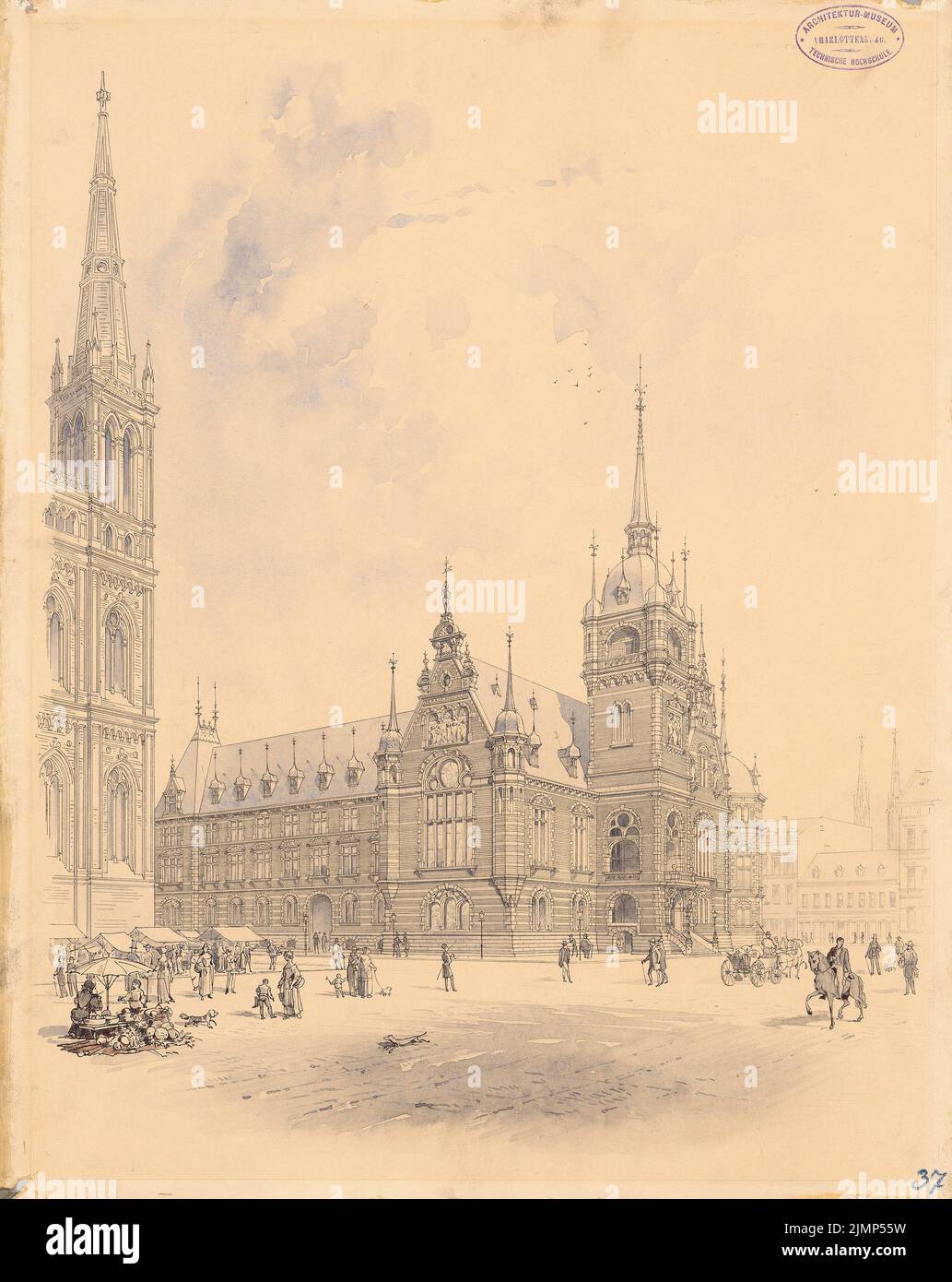Grisebach Hans (1848-1904), town hall in Wiesbaden (1882): Perspective ...