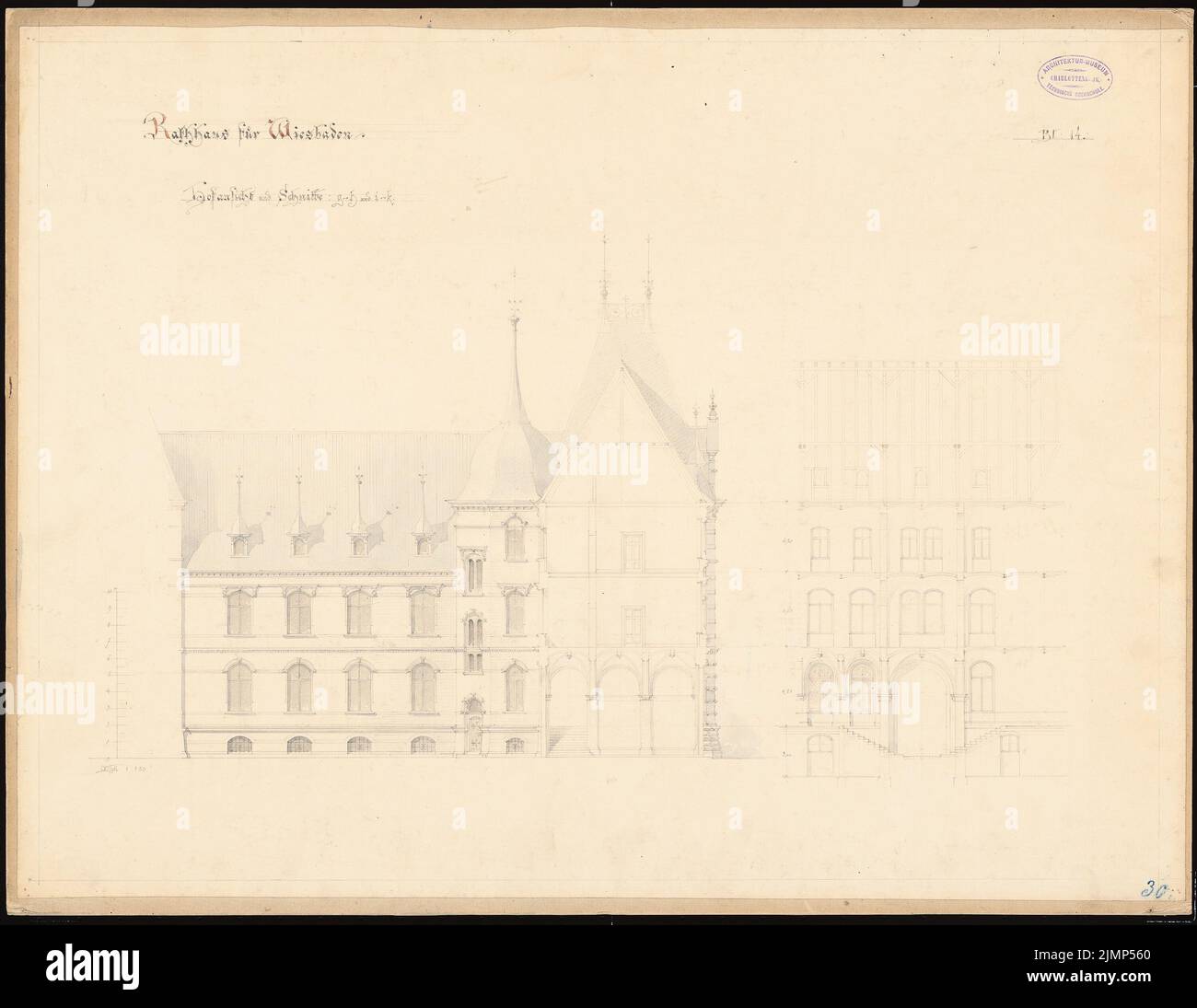 100 scale architecture municipal building historic hand drawing paper ...