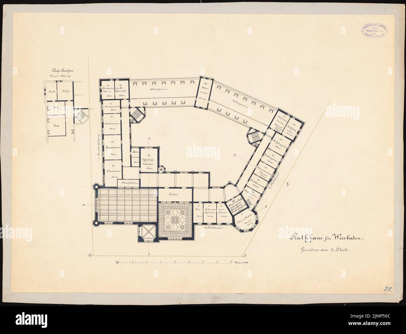 Grisebach Hans (1848-1904), Rathaus in Wiesbaden (1882): Floor plan 2nd ...