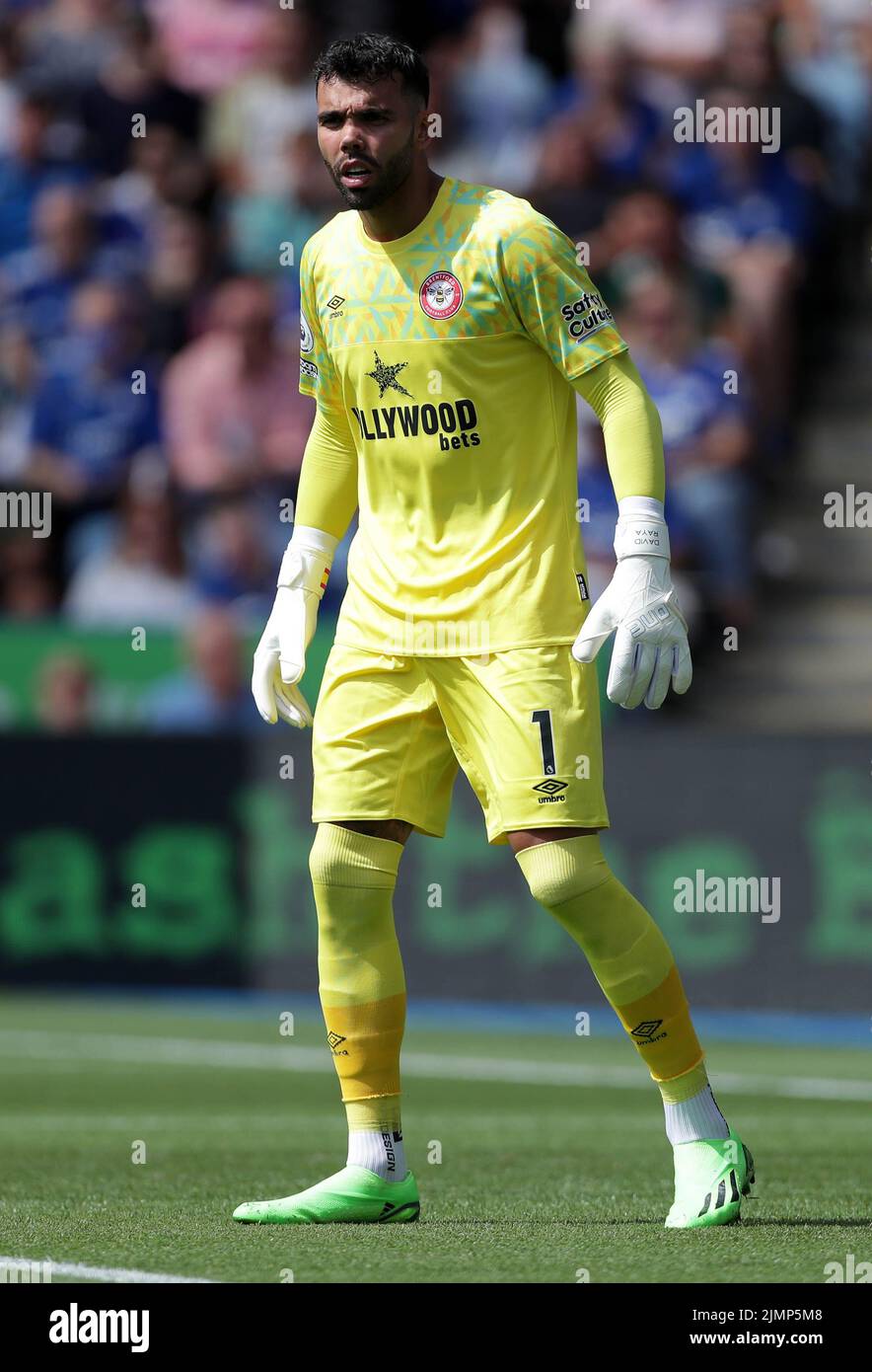 Brentford goalkeeper David Raya during the Premier League match at the King Power Stadium ...
