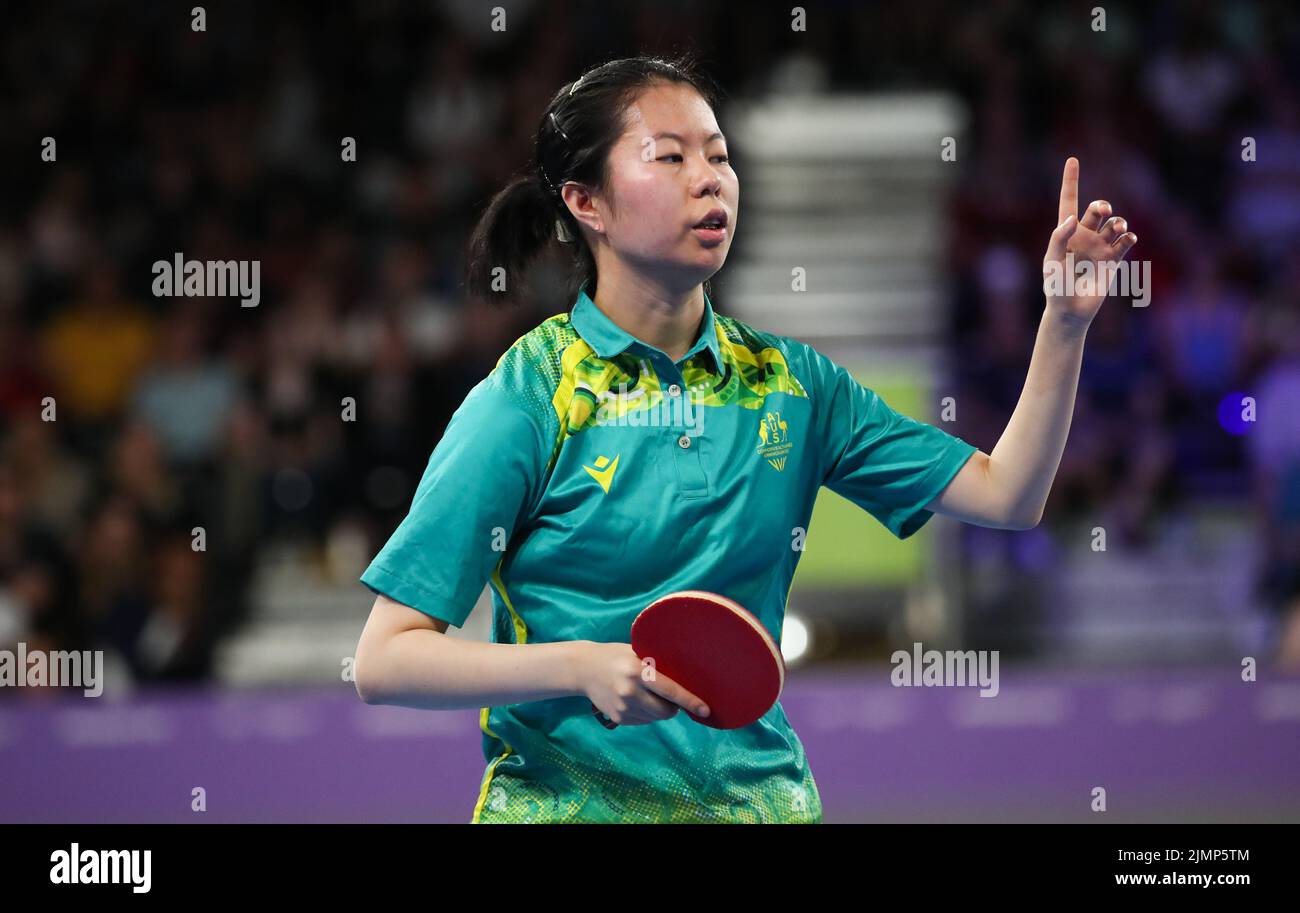 Australia’s Yangzi Liu reacts during their Table Tennis Women's Singles ...