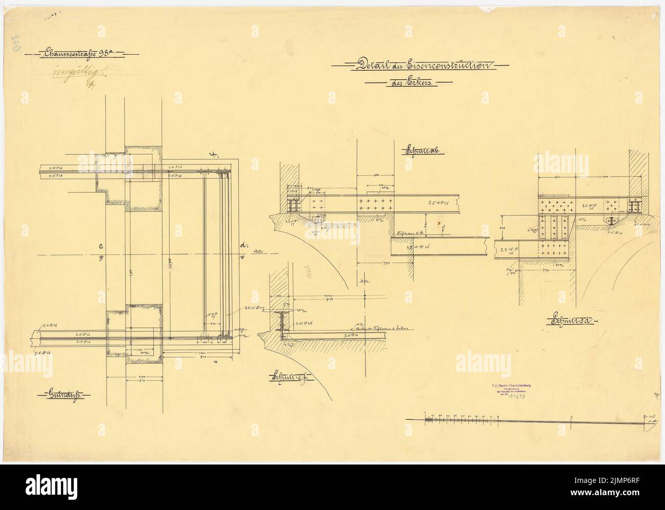 Grundriss und schnitt der erkereisenkonstruktion 1 hi-res stock ...