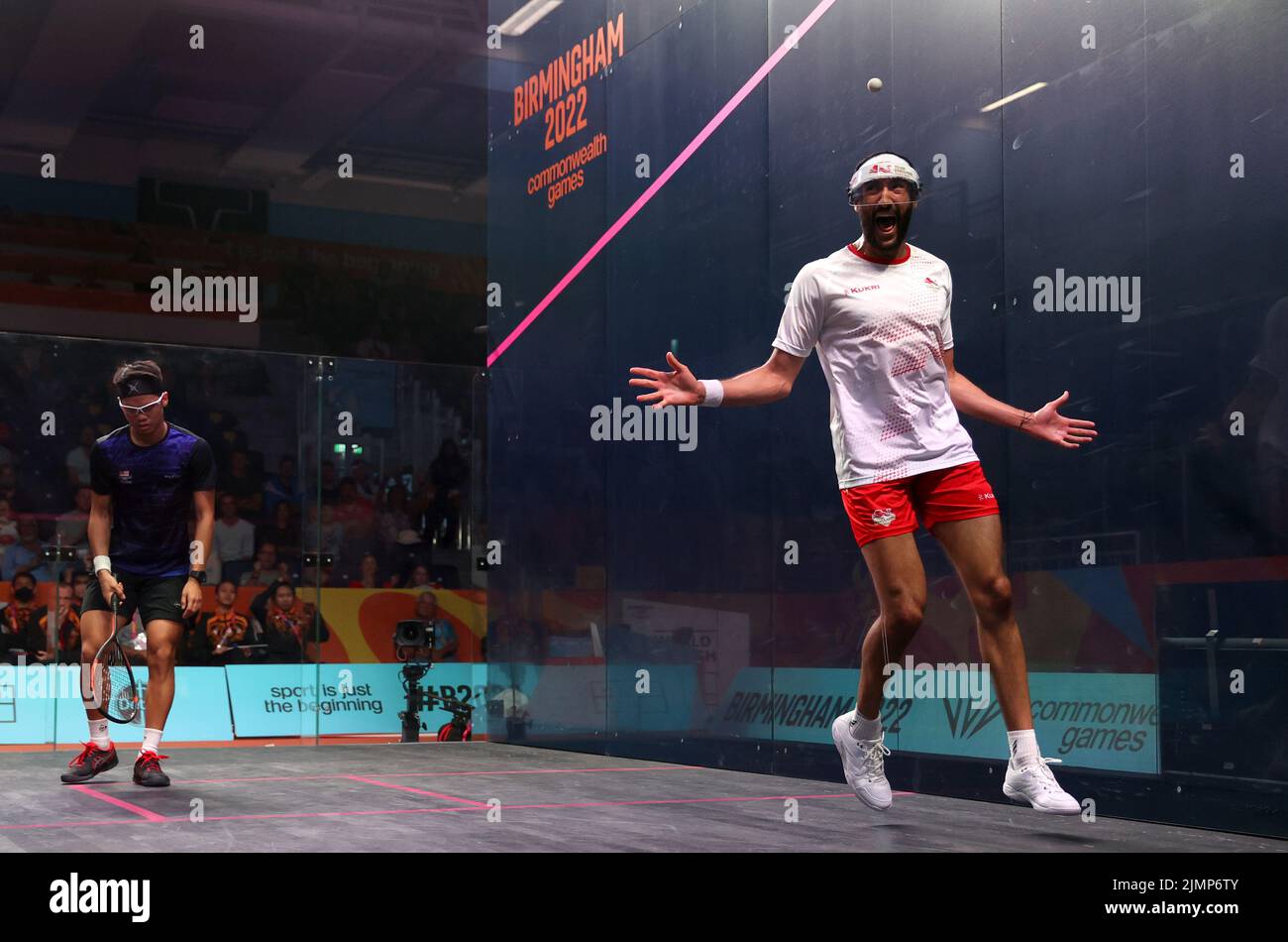 England's Declan James celebrates winning the Men's Doubles Semi Final ...