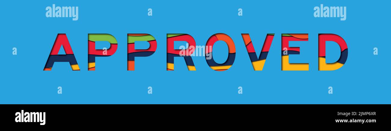 Letter with papercut style in word approved on blue background Stock ...