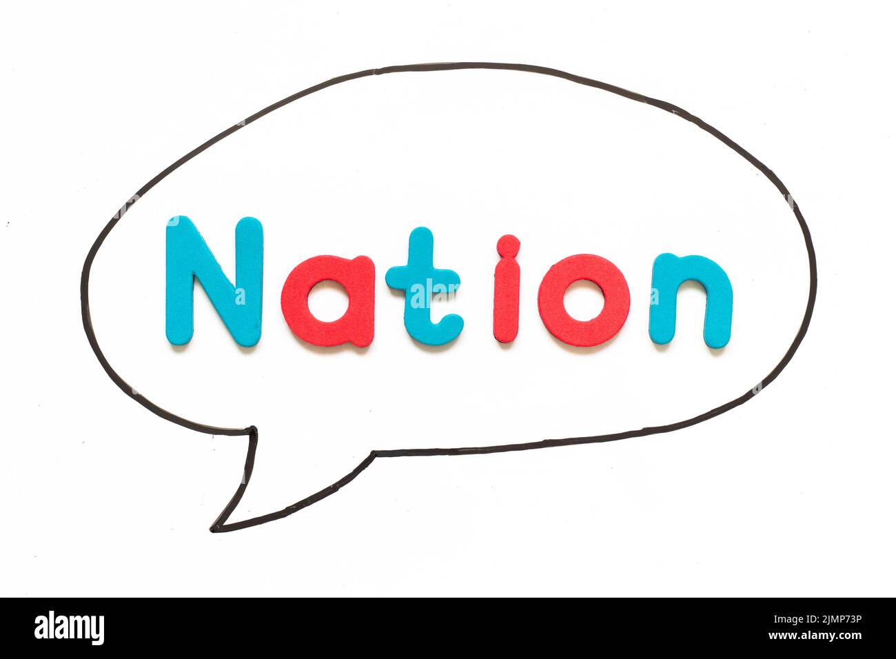 Alphabet letter with word nation in black line hand drawing as bubble ...